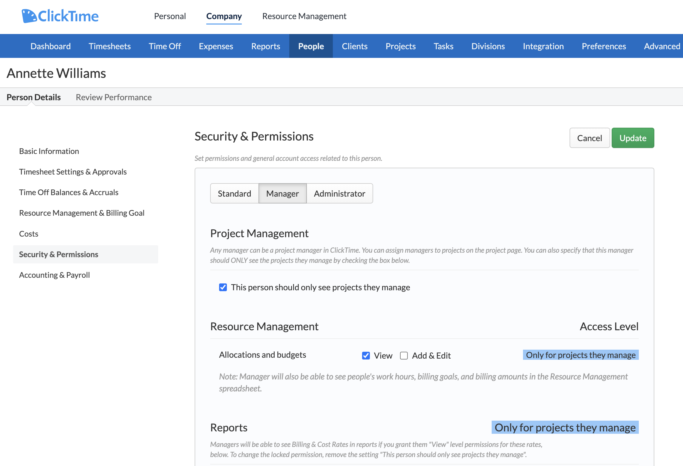 Resource Management Module – ClickTime Support