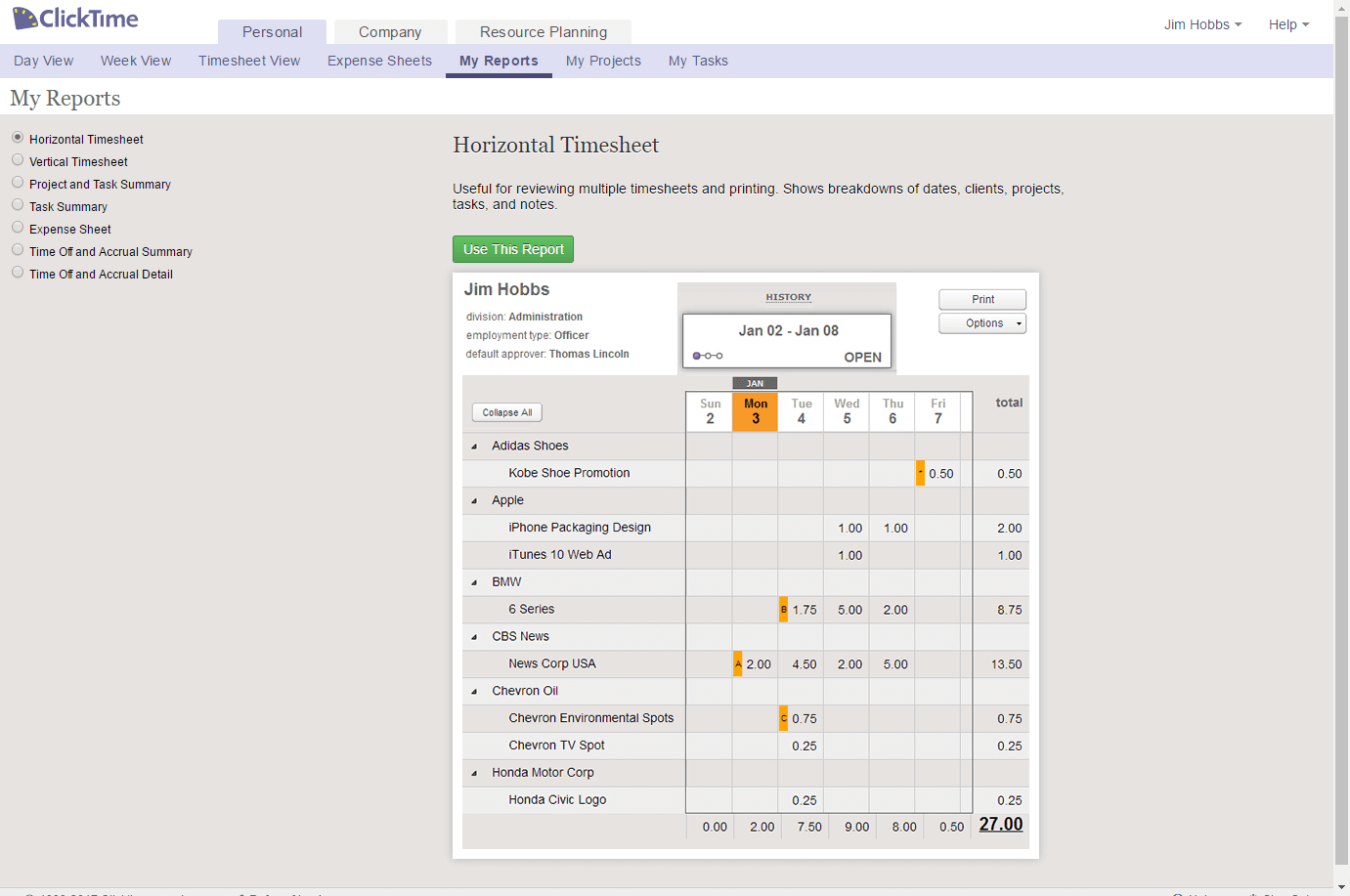 Time Entry Reports – ClickTime Support