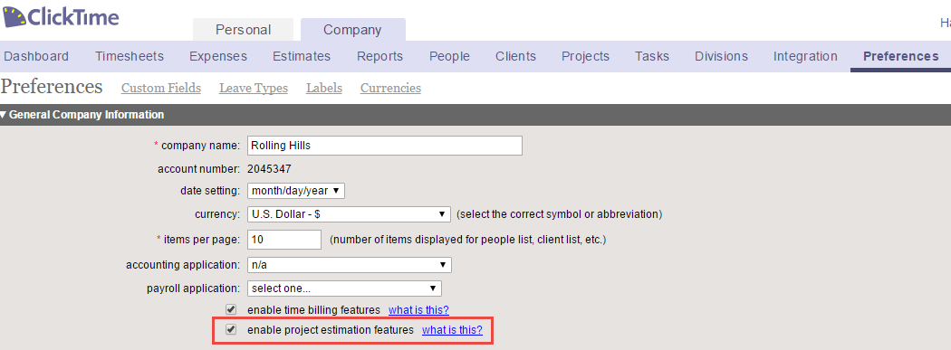 Project Estimation – ClickTime Support