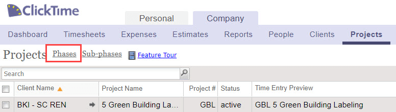 Using the Phases (Sub-Projects) Module – ClickTime Support