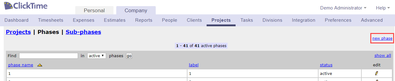 Using the Phases (Sub-Projects) Module – ClickTime Support