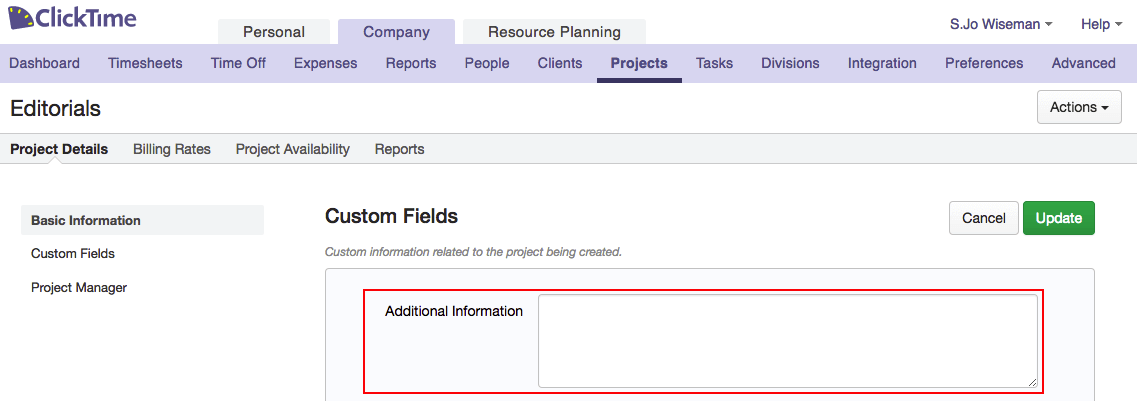 Custom Fields – ClickTime Support