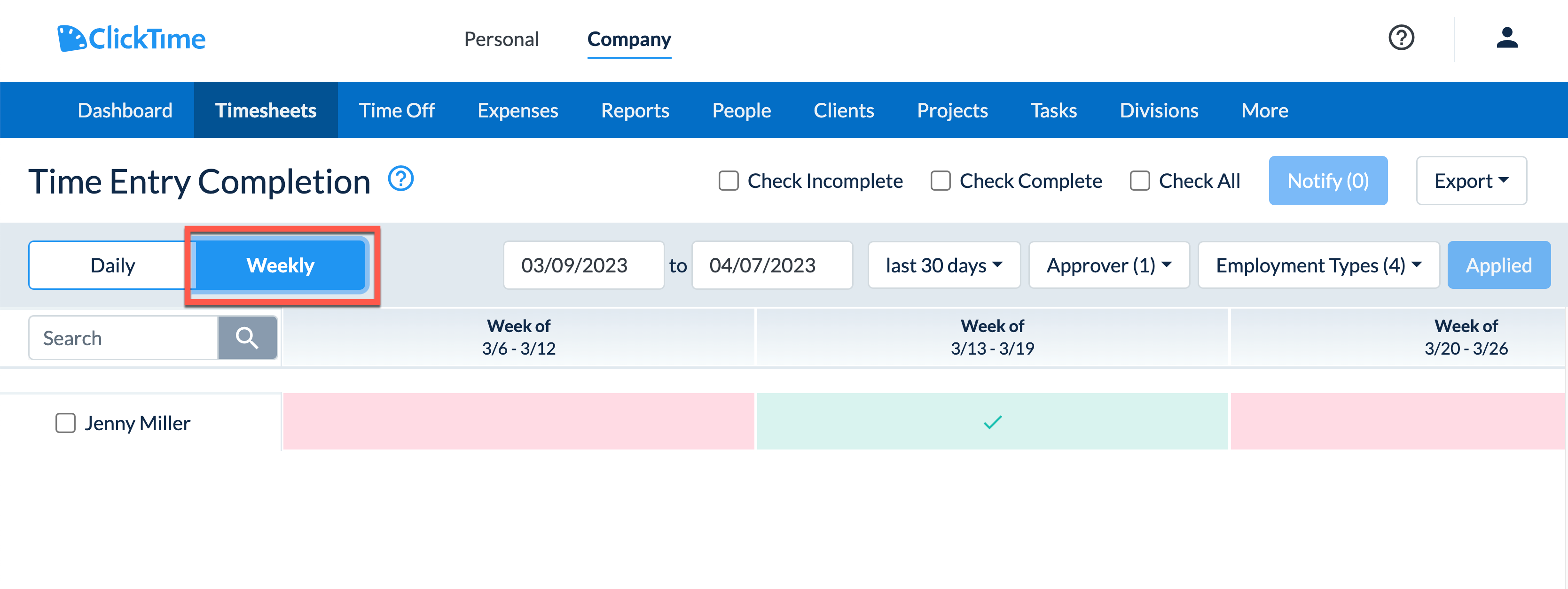 Incomplete Time Entry – ClickTime Support