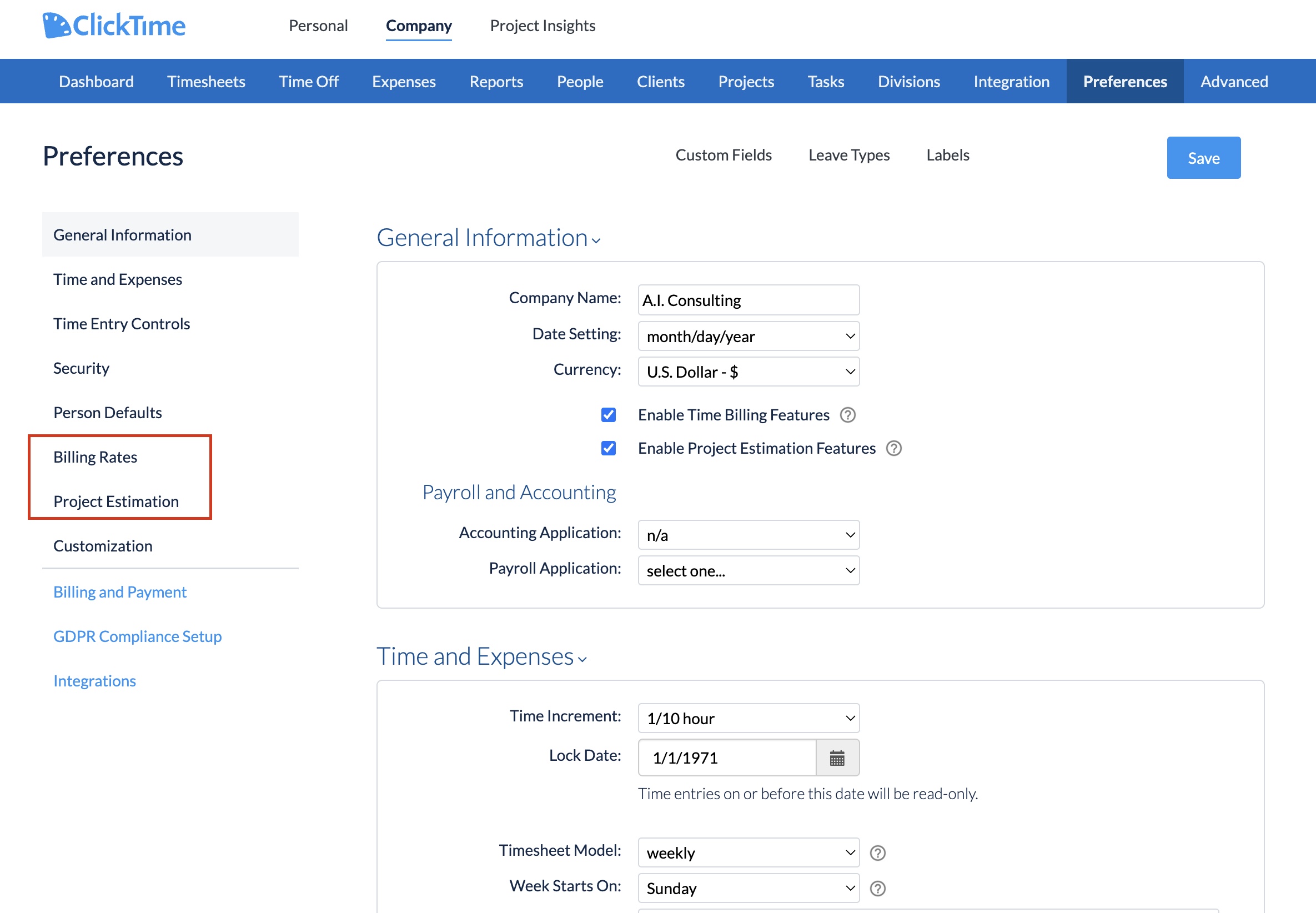 Project Insights Module – ClickTime Support