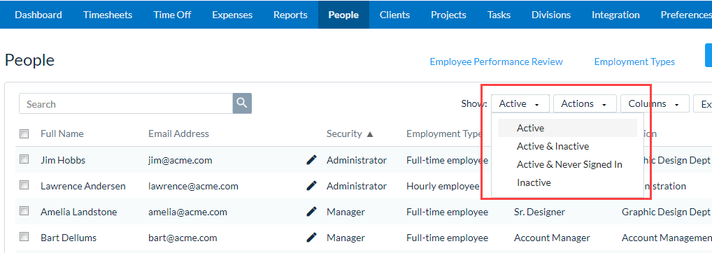 Using the List View Pages – ClickTime Support