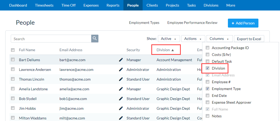 Creating, Editing & Using Divisions – ClickTime Support
