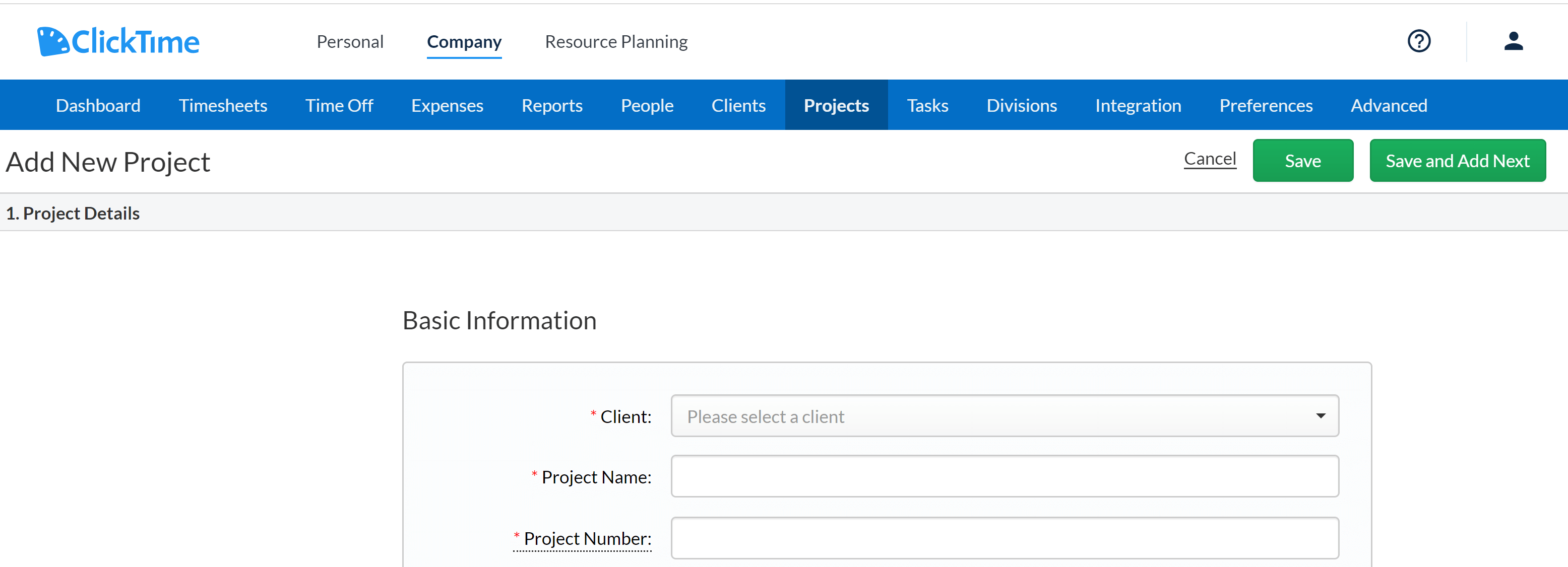 Creating and Editing Projects – ClickTime Support