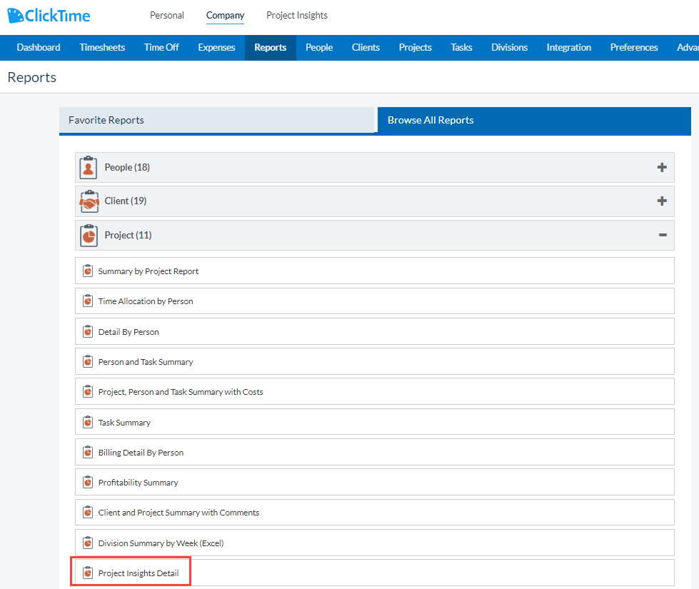 Project Insights Module – ClickTime Support