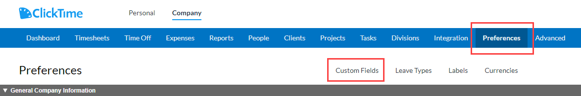 Custom Fields – ClickTime Support