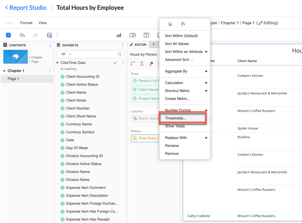 Understanding Thresholds in Report Studio – ClickTime Support