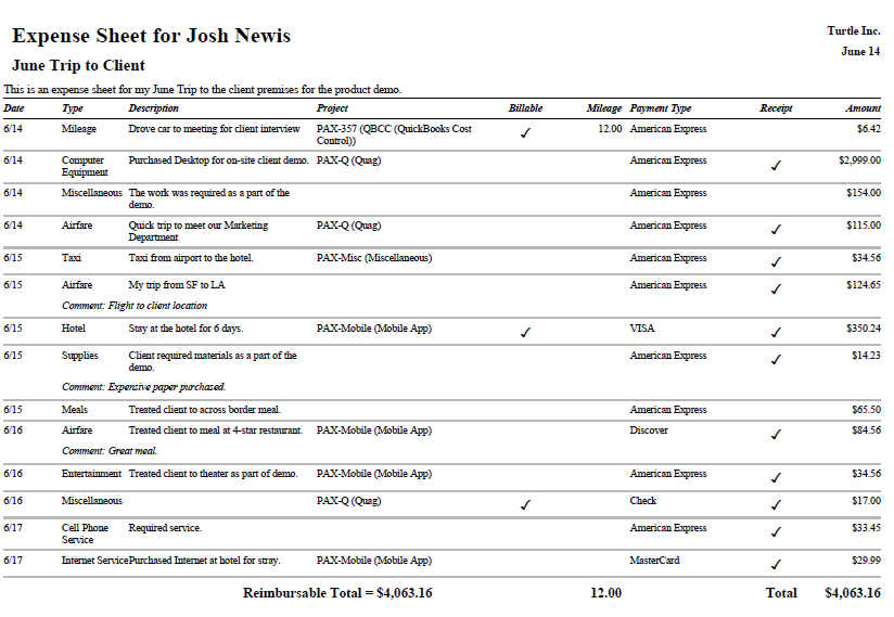 Expense Sheet Report – ClickTime Support