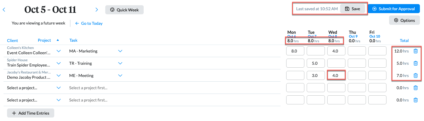 Week View: Entering Time – ClickTime Support