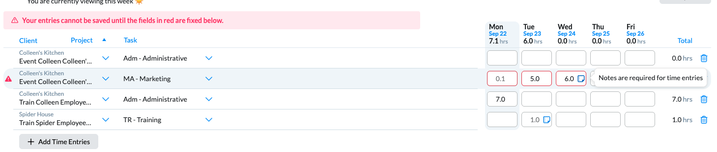 Week View: Entering Time – ClickTime Support