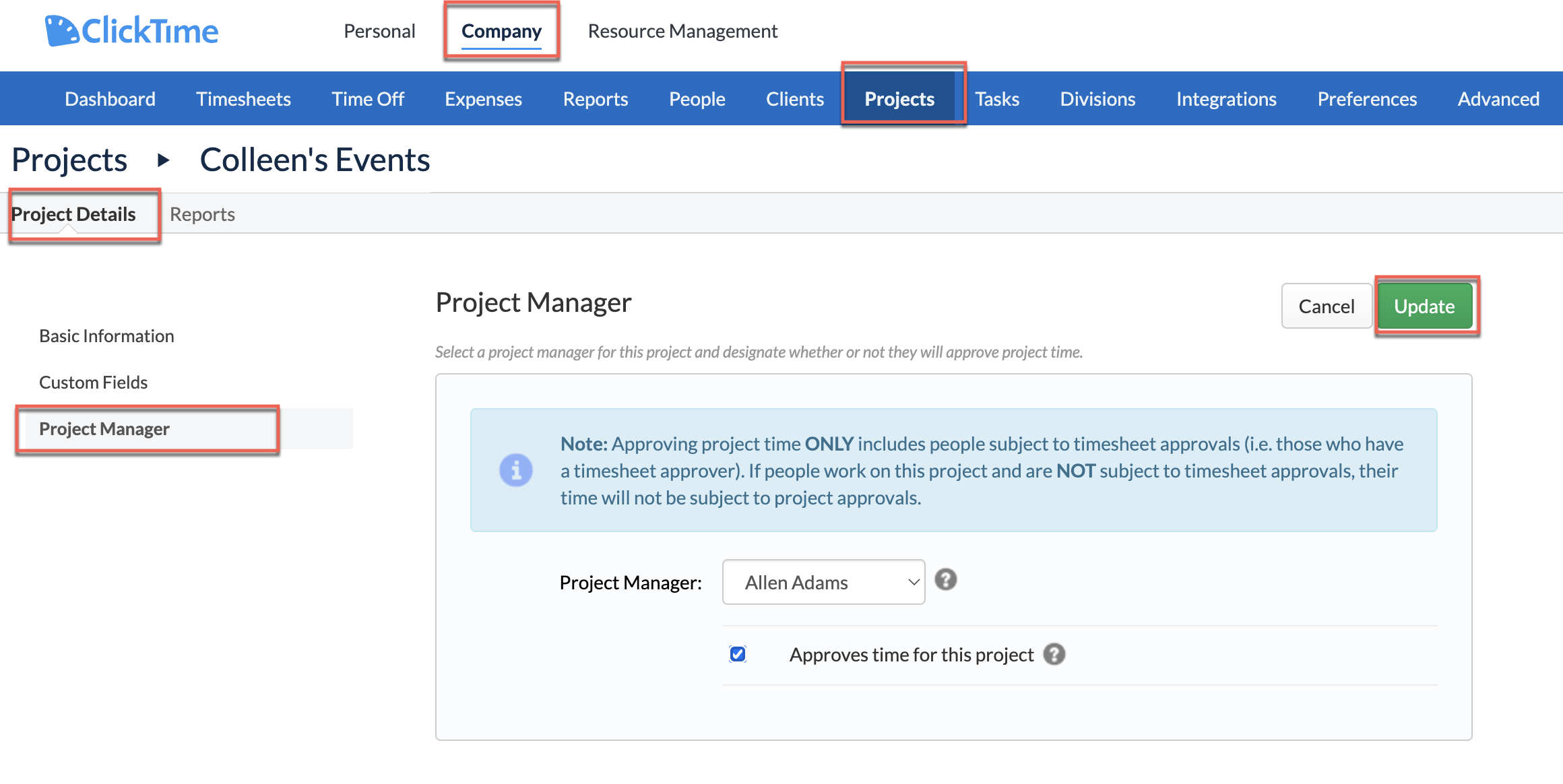 Project Approvals — Overview (Admins & Managers) – ClickTime Support