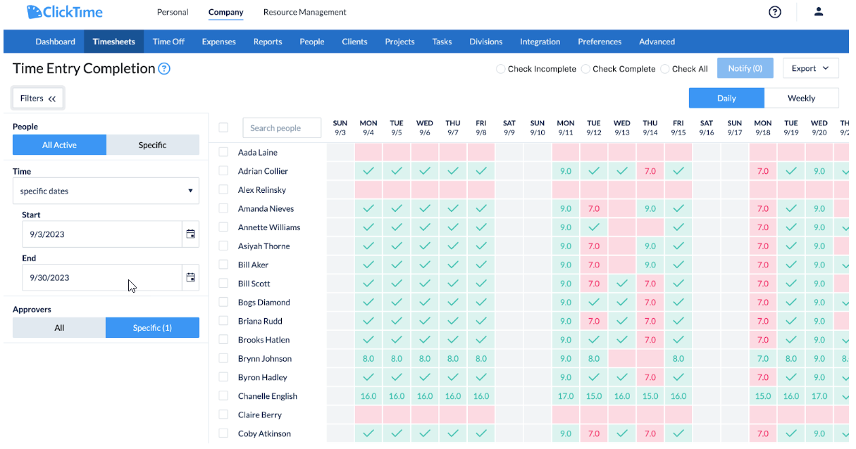 Incomplete Time Entry – ClickTime Support