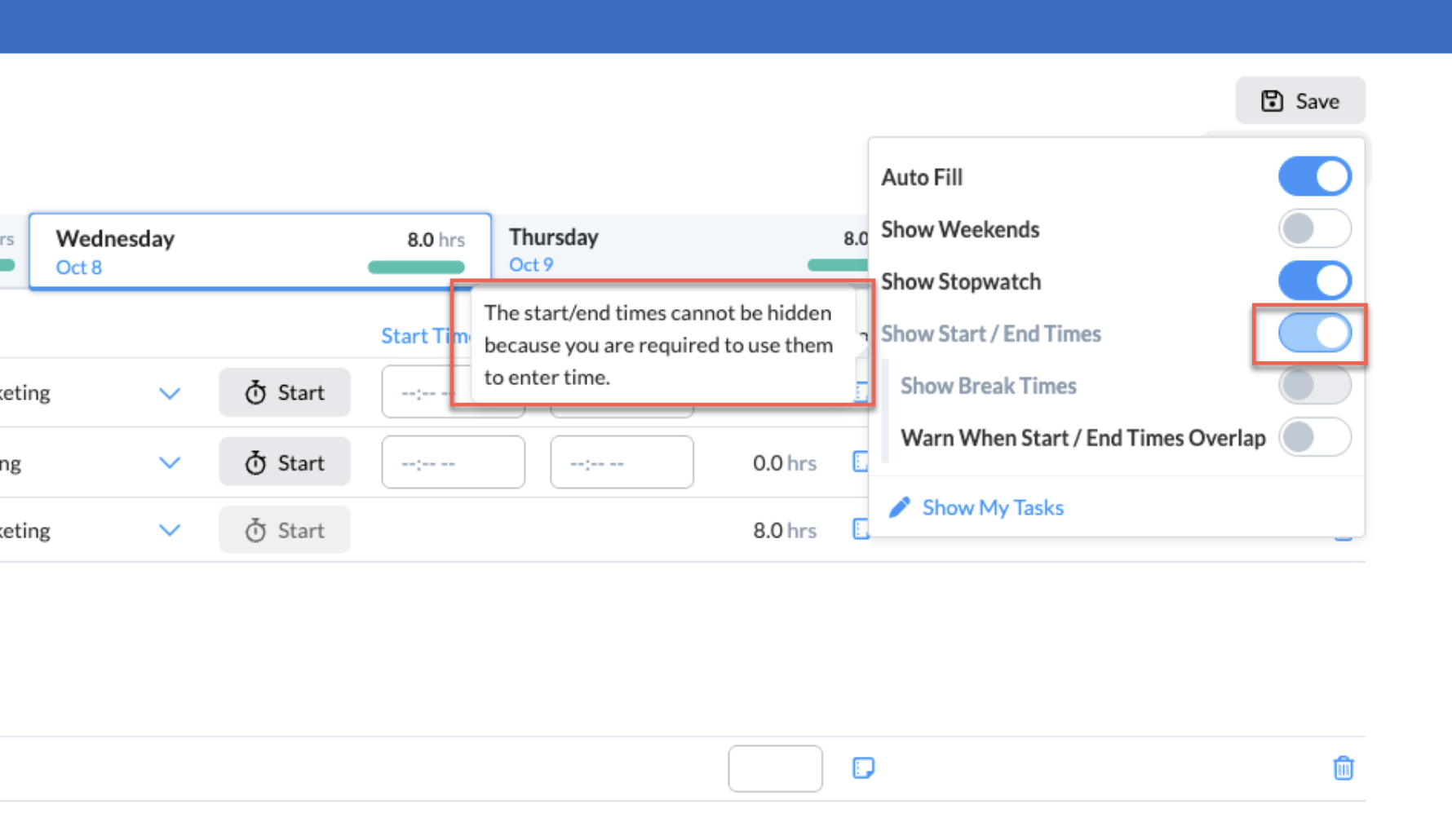 Start And End Times (Day View) – ClickTime Support