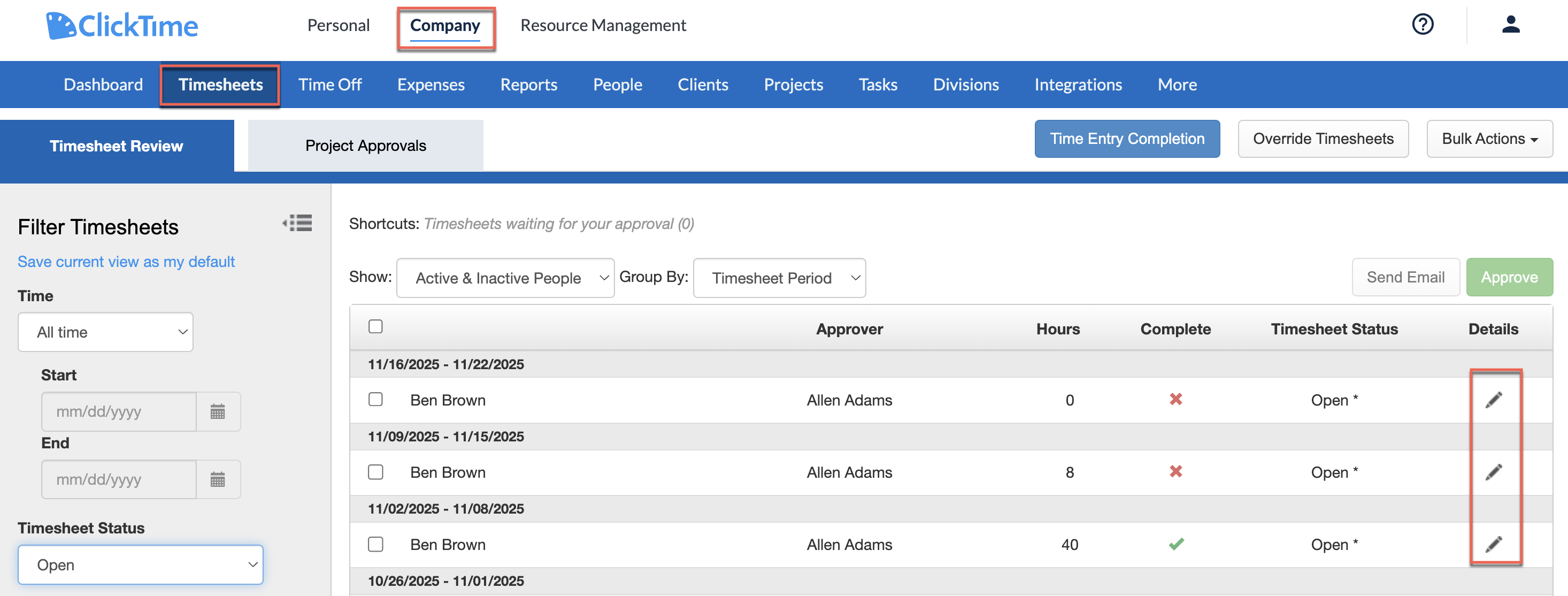 Timesheet Approvals — Overview – ClickTime Support