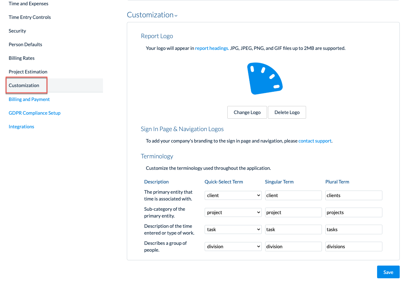 Company Preferences: Customization – ClickTime Support