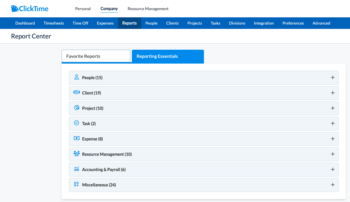 ClickTime Report Center Explained – ClickTime Support