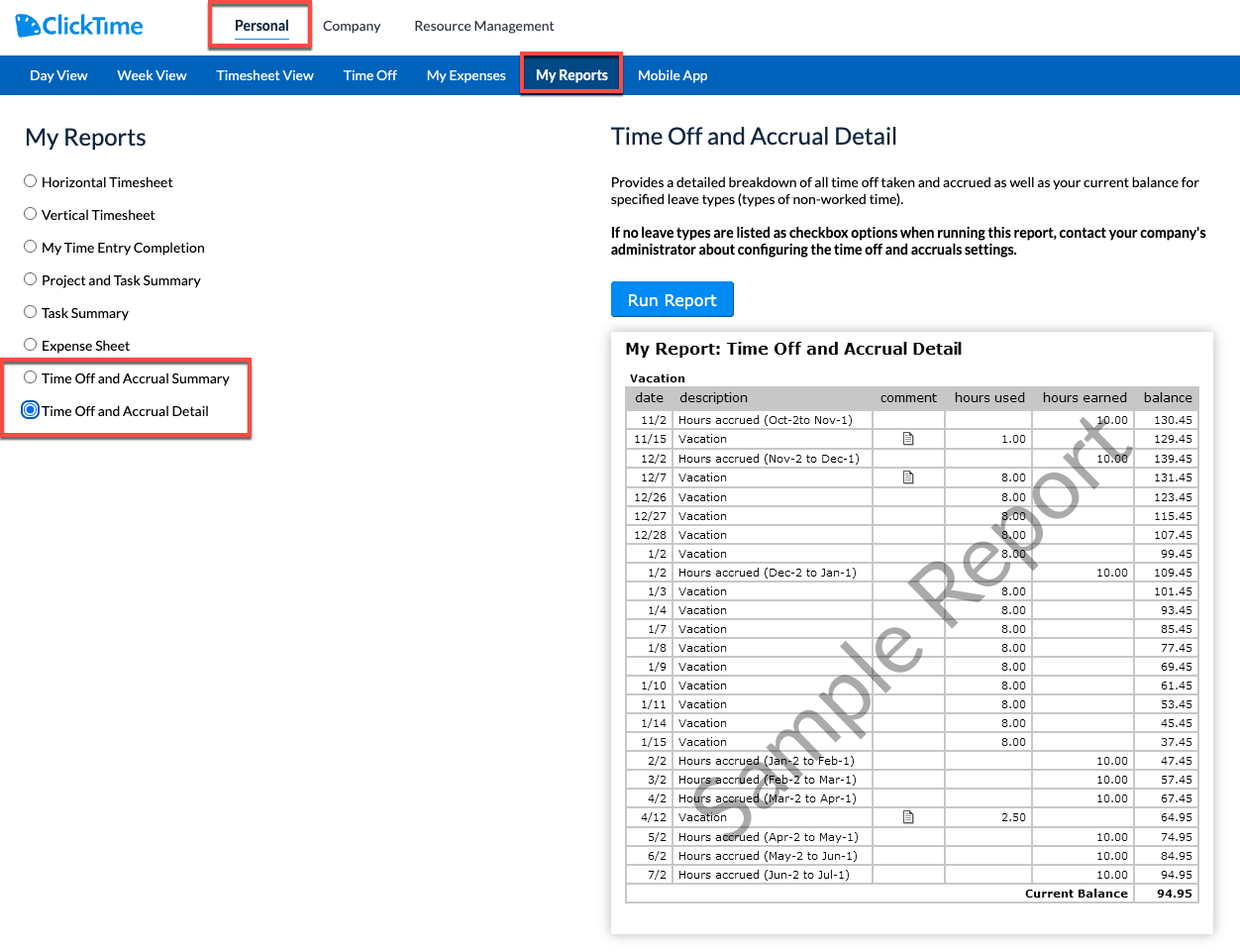 Time Off Reporting Hub – ClickTime Support