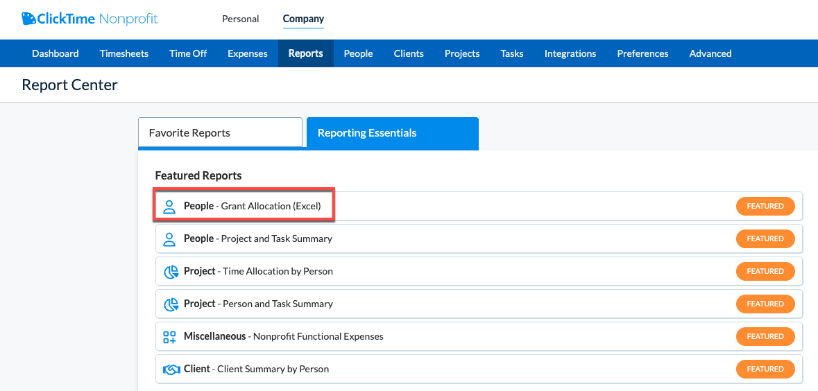 Grant Allocation Report – ClickTime Support