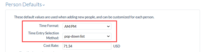 Person Defaults – ClickTime Support