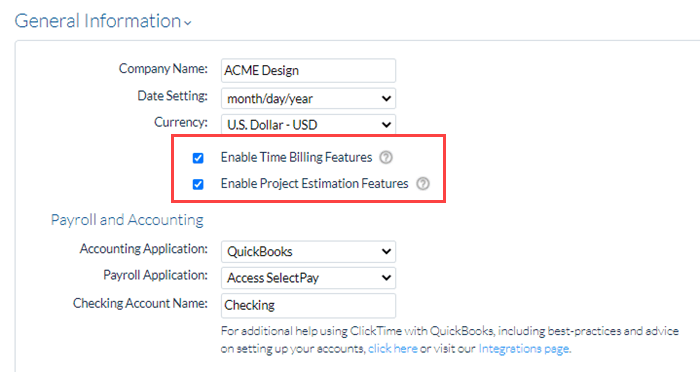 Estimation Options – ClickTime Support
