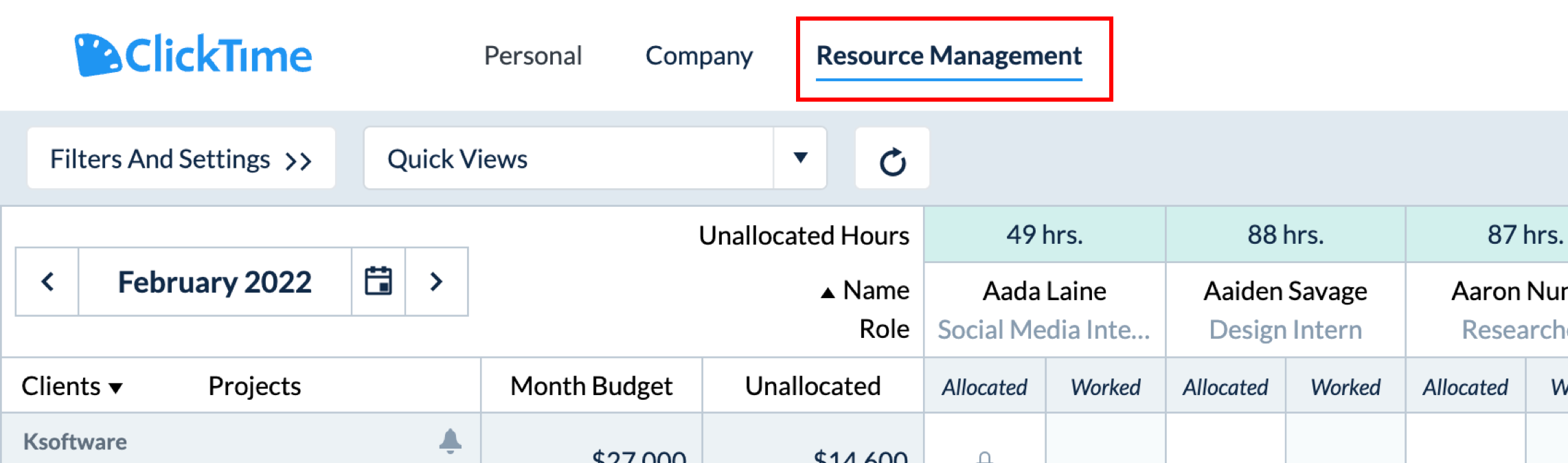 Resource Management Module – ClickTime Support