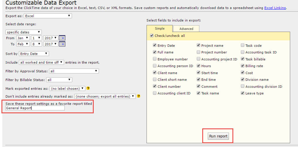 Customizable Data Export – ClickTime Support