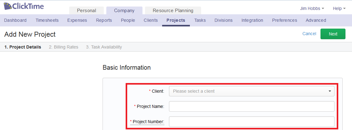 Creating and Editing Projects – ClickTime Support