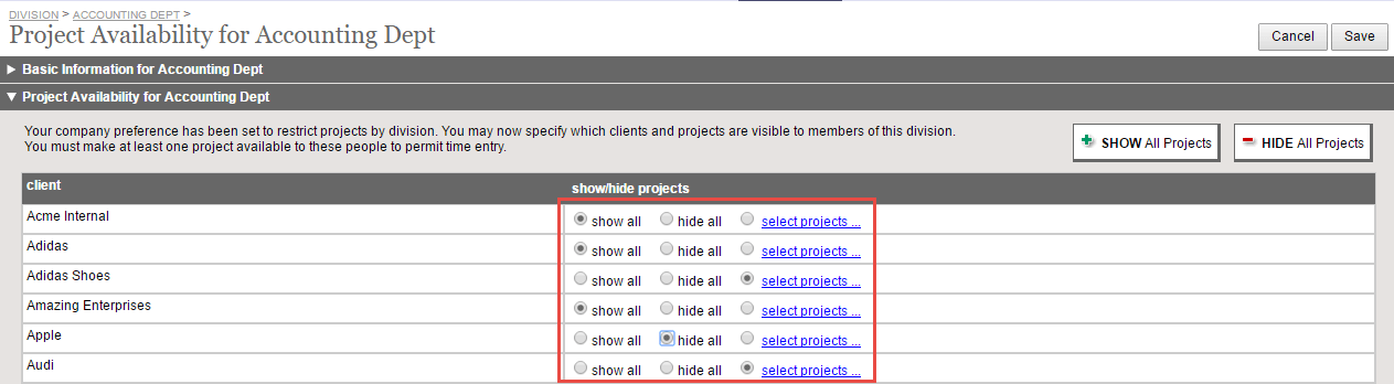 Project Availability – ClickTime Support