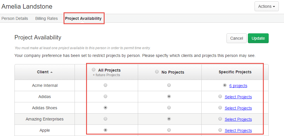 Project Availability – ClickTime Support