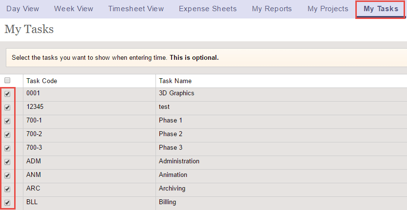 Project, Task, and Leave Type Settings and Availability – ClickTime Support